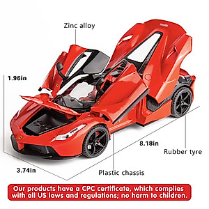 BDTCTK Compatible for 1:22 Ferrari RAFA Toy Model Car, Zinc Alloy Pull Back Car with Sound and Light and Body Door Opened, Toy Car for Kids Boy Girl Gift Red