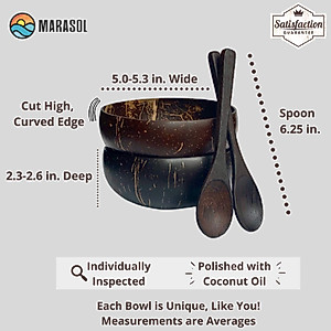 Marasol Coconut Bowls with Spoons 2x All Natural, Vegan | Smoothie Bowls, Acai | Gift Ready Packaging | Eco Friendly, Zero Waste | Handcrafted