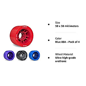 Bont Skates - Evolve Roller Derby Skate Wheel - Indoor Roller Skate Wheels - Rollerskate Wheels - 88A 92A 95A 98A - Red Black Blue Purple (Blue 88A - Set of 4)