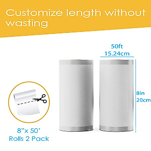 Houseables Vacuum Sealer Bags, Sous Vide Rolls, Two (2), Large 8 Inch x 50 Ft Commercial Grade Plastic, Food Vac Storage & Seal, Airtight Vacume Saver, Microwave & Freezer Safe, Store A Meal