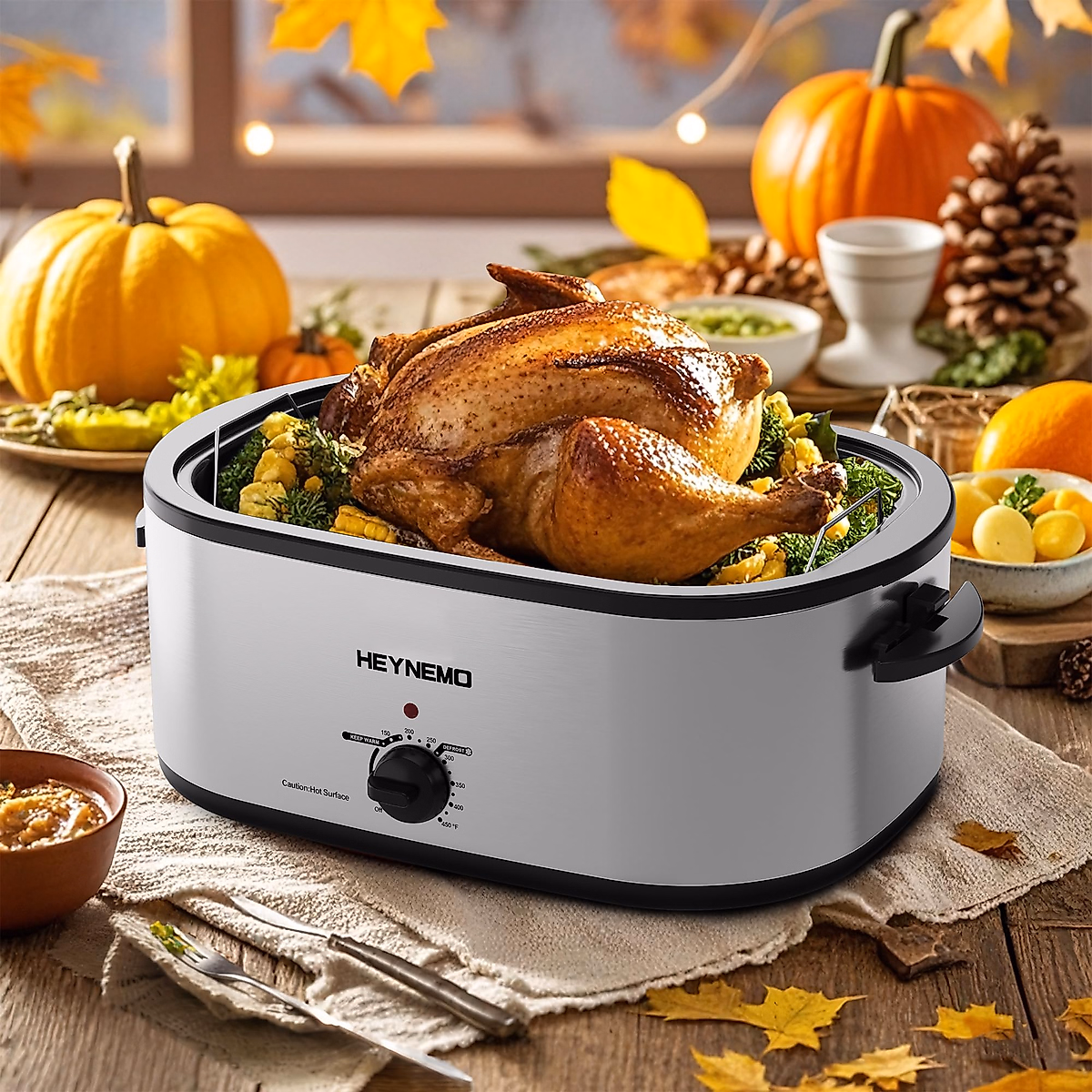 Roaster Oven 28 Quart, Electric Roaster Pan with Visible & Self-Basting Lid, Large Stainless Steel Electric Turkey Roaster Oven Defrost Warm Function, Removable Pan Rack, Fits Turkeys Up to 30LB