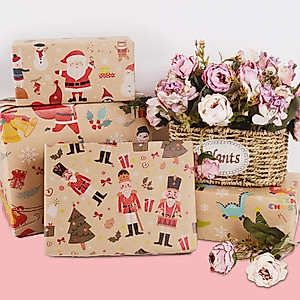 Aimyoo Santa Kraft Christmas Wrapping Paper Jumbo Roll, Reindeer Snowman Xmas Gift Wrap Paper 17 in x 60 ft