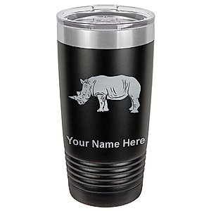 LaserGram 20oz Vacuum Insulated Tumbler Mug, Rhinoceros, Personalized Engraving Included (Black)
