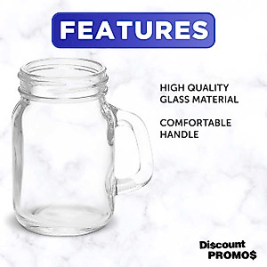 DISCOUNT PROMOS Mason Jar with Handle Set 4.5 oz. Set of 10, Bulk Pack - Sampler Glasses, Glass Jars for Overnight Oats, Candies, Fruits, Pickles, Spices, Beverages - Clear