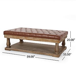 Christopher Knight Home Gavin Contemporary Upholstered Rectangular Ottoman, Cognac Brown and Weathered