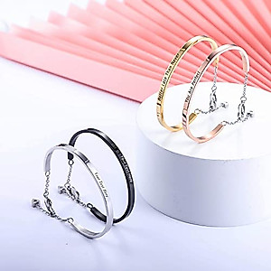 INBLUE Personalized Identification ID Bracelet Bangle for Women Men Name Engraved Adjustable Stainless Steel Cuff Water-Resistant Gift for Girlfriend Sister Bridesmaid Gifts (Silver)