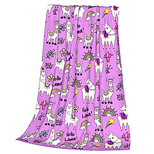 Cute Llama Alpaca Gifts Soft Warm Throw Blanket Lightweight Flannel Fleece Bed Blanket Gift for Kid Baby Adults Or Pet Chair Couch Microfiber Blankets 50"X 40"