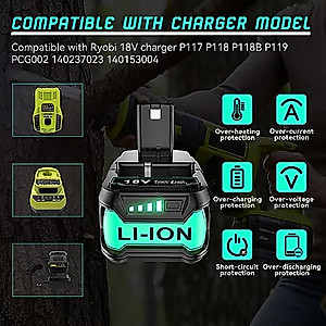 FERRYBOAT 7.0Ah High Performance P108 18V Battery Replacement for Ryobi Batteries,Compatible with Ryobi 18V ONE + Lithium ion Batteries P102 P103 P104 P105 P107 P109,2PACK