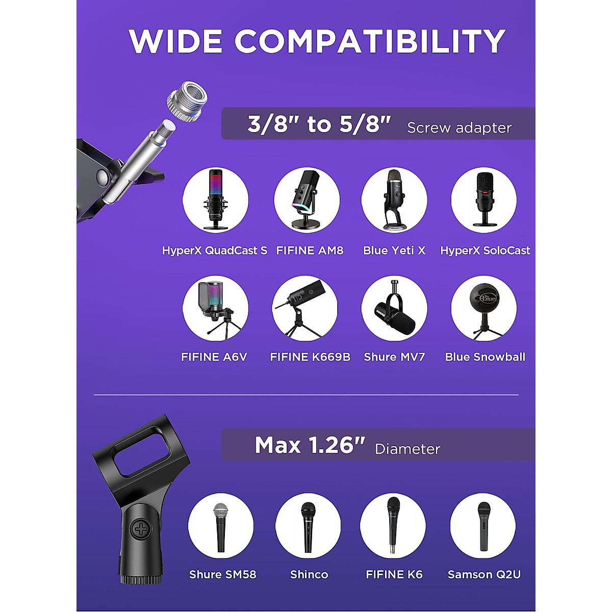 InnoGear Microphone Stand Mic Boom Arm for Blue Yeti HyperX QuadCast S SoloCast Snowball Fifine K669B and other Mic, with Shock Mount Windscreen Pop Filter Mic Clip Holder Cable Ties, Large