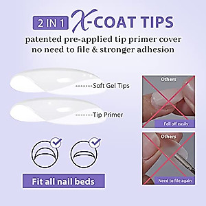XS Short Almond Oval Gel Nail Tips - BTArtboxnails Extra Short Soft Gel Nail Tips, Milky White Press On Nails, 2 in 1 Neutral X-coat Tips Pre-applied Tip Primer, Stronger Adhesion Fake Nails Short for Nail Extension
