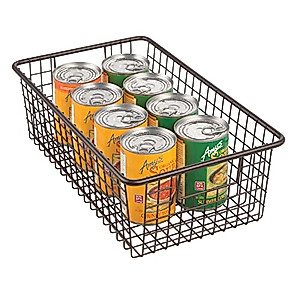 mDesign Metal Wire Food Storage Basket Organizer with Handles for Organizing Kitchen Cabinets, Pantry Shelf, Bathroom, Laundry Room, Closets, Garage - Omni Collection, Bronze