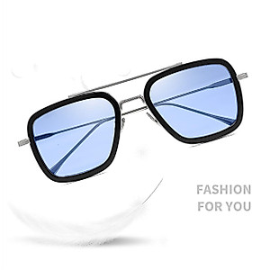 IKANOO Tony Stark Sunglasses for Men Women Vintage Square Metal Frame Iron Man Glasses Spider Man Eyeglasses