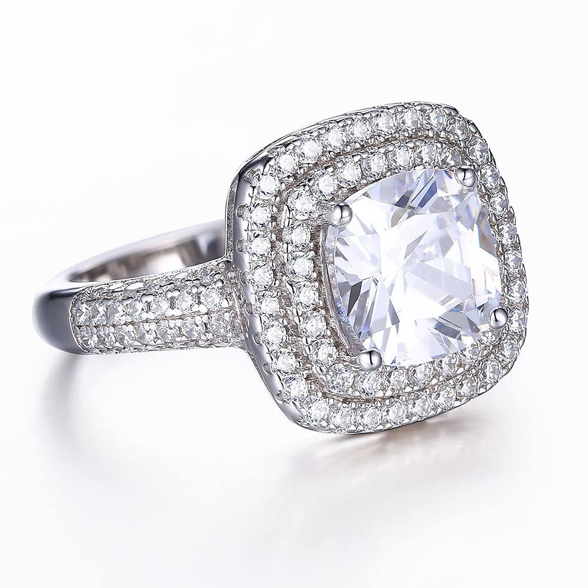 Mozume 3ct luxury Cushion Solitaire Cubic Zirconia Engagement Ring Anniversary Wedding Halo 925 Sterling Silver (8)