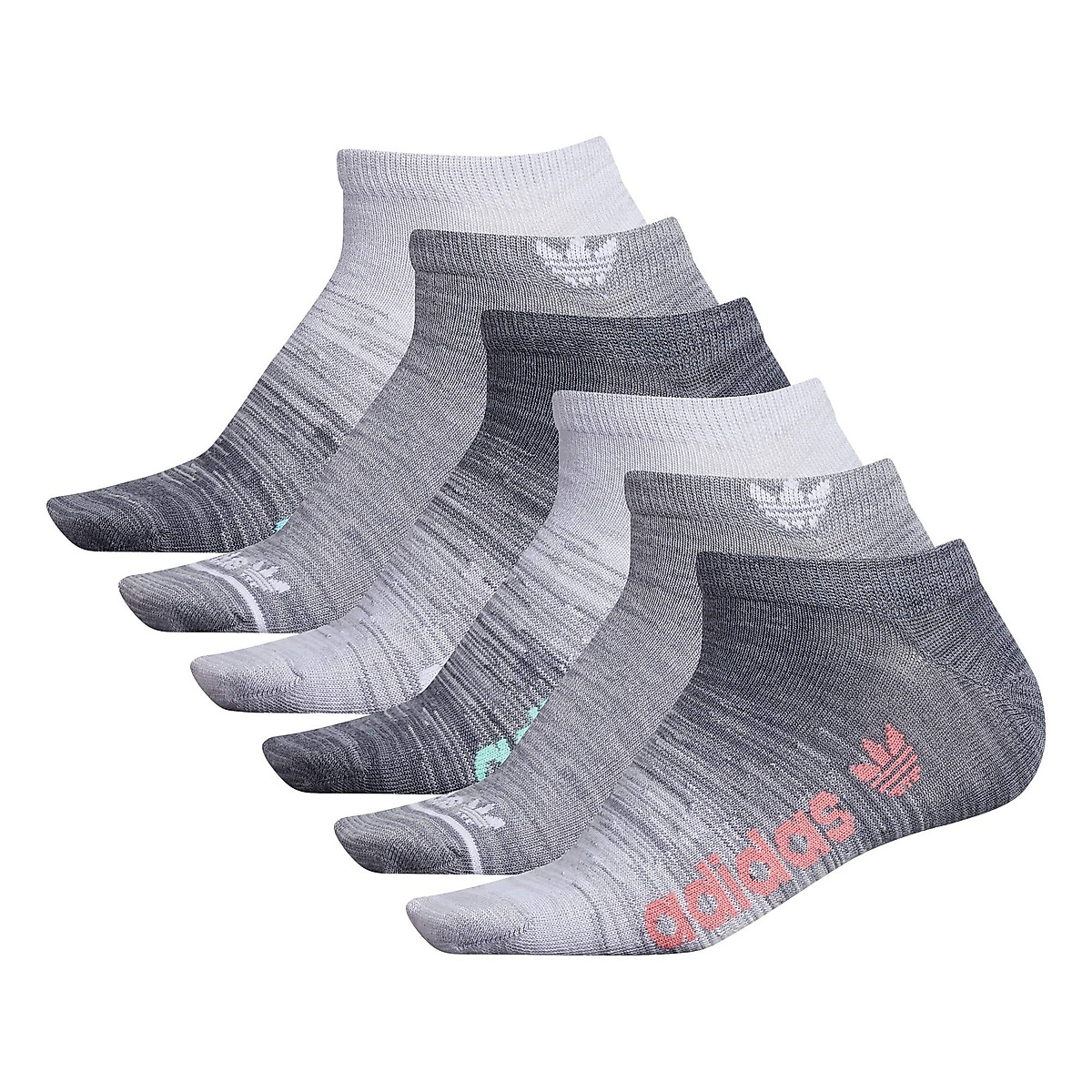 adidas Originals Women's Originals Superlite Gradient 6-Pack No Show, Grey-Onix Space Dye/Grey-Clear Onix Space Dye/White-Clear Onix Space D, Medium