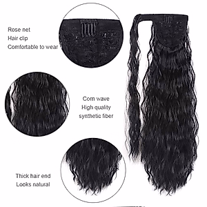 YEAME Corn Wave Ponytail Extension Clip in - 22 Inch Long Wavy Curly Wrap Around Pony Tail Heat Resistant Synthetic Hairpiece for Women (Natural Black #1B)