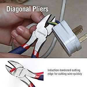 WORKPRO 7-piece Pliers Set (8-inch Groove Joint Pliers, 6-inch Long Nose, 6-inch Slip Joint, 4-1/2 Inch Long Nose, 6-inch Diagonal, 7-inch Linesman, 8-inch Slip Joint) for DIY & Home Use