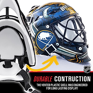 NHL Buffalo Sabres Team Logo Mini Hockey Goalie Mask with Case - Collectible Goalie Mask with Official NHL Logos and Colors