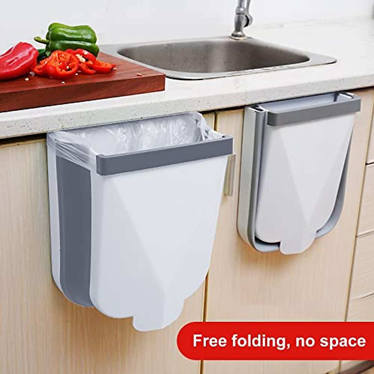 Rumtut Hanging Kitchen Cabinet Door Lid Trash Can, Gallon Small Trash Can, Hanging or Standing Plastic Compost Bin for Cabinets/Bedroom/Office/Camping