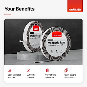GAUDER Magnetic Tape Extremely Self Adhesive (0.6 Inch x 10 Feet) | Magnetic Strips | Magnet Roll