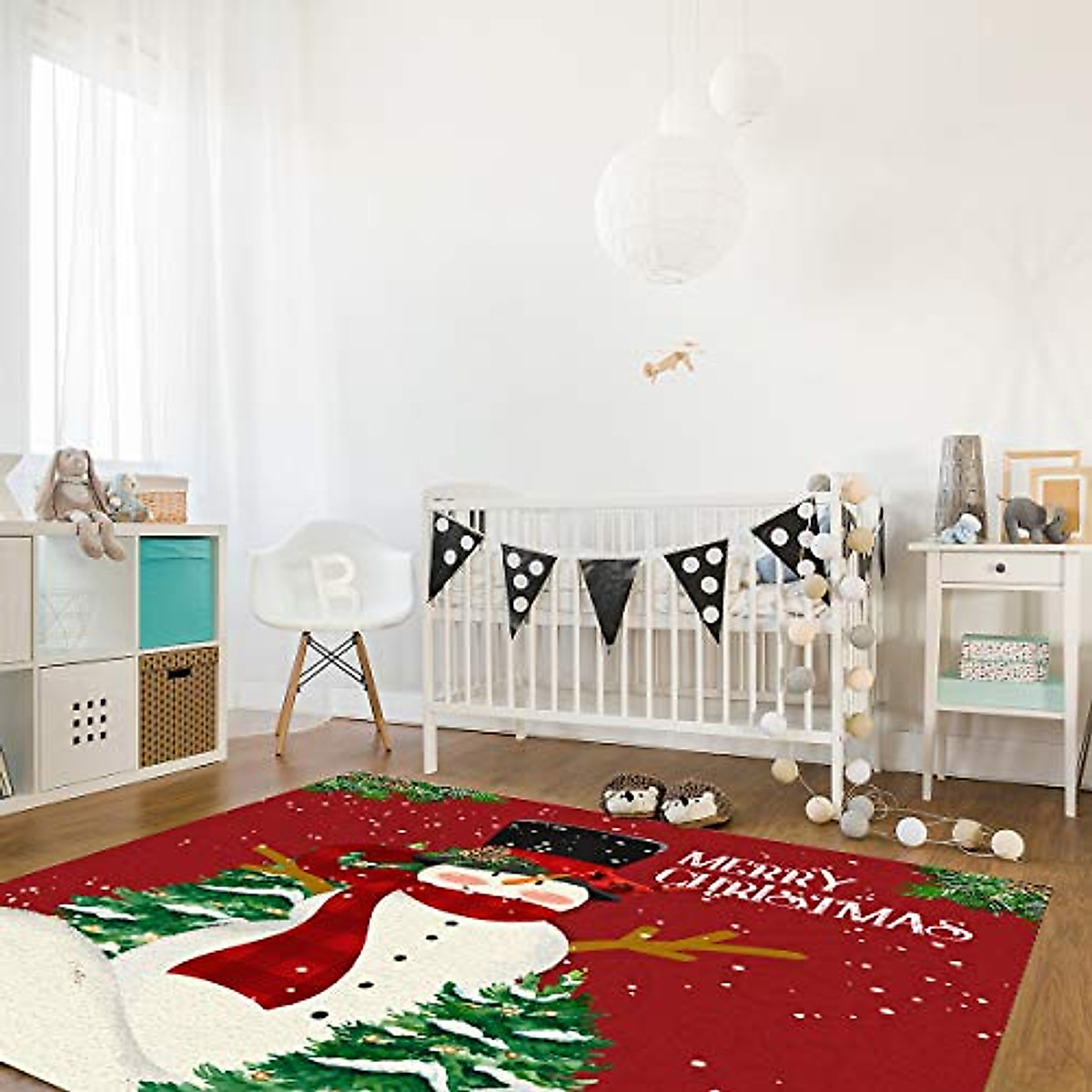 Indoor Area Rug - Welcome Mat Living Room Area Rugs Washable Non-Slip Floor Carpet for Bedroom Farmhouse Dorm (Merry Christmas Snowman Xmas Tree Red, 2'x3')