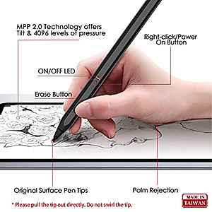 RENAISSER Raphael 520 Stylus for Surface, Designed in Houston, Made in Taiwan, 4096 Pressure Sensitivity, Compatible with New Surface Pro 9 & Pro 8/Laptop 5, Rechargeable