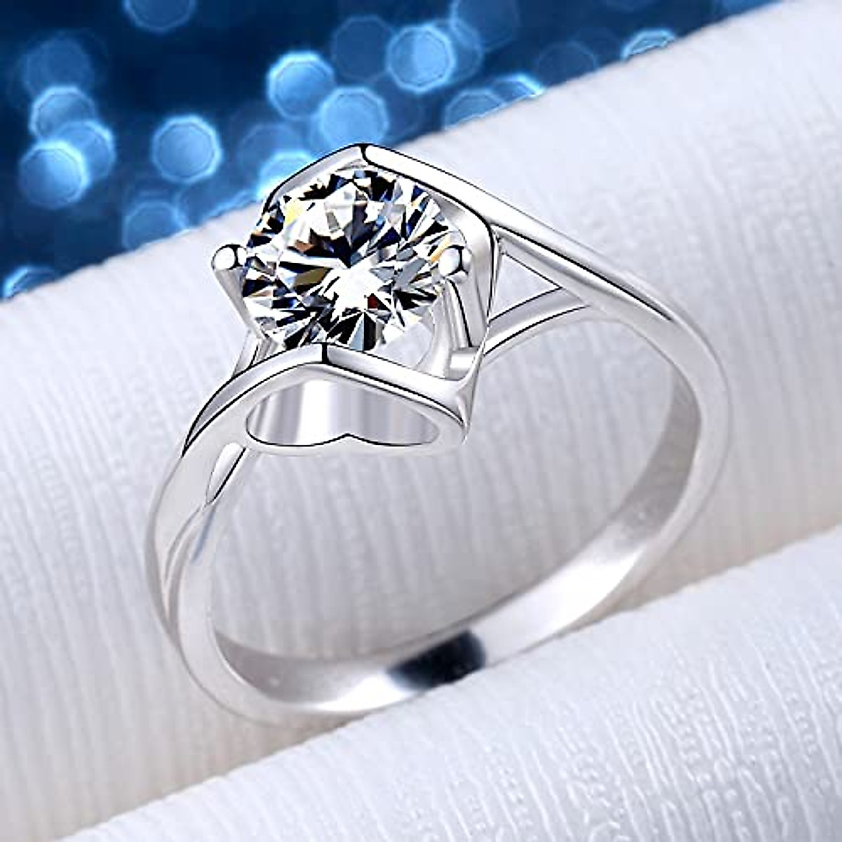 StarGems 1ct Moissanite 925 Sterling Silver Platinum Plated Hollow-out Heart Setting Romantic Two Prong Ring B4438-1ct-8