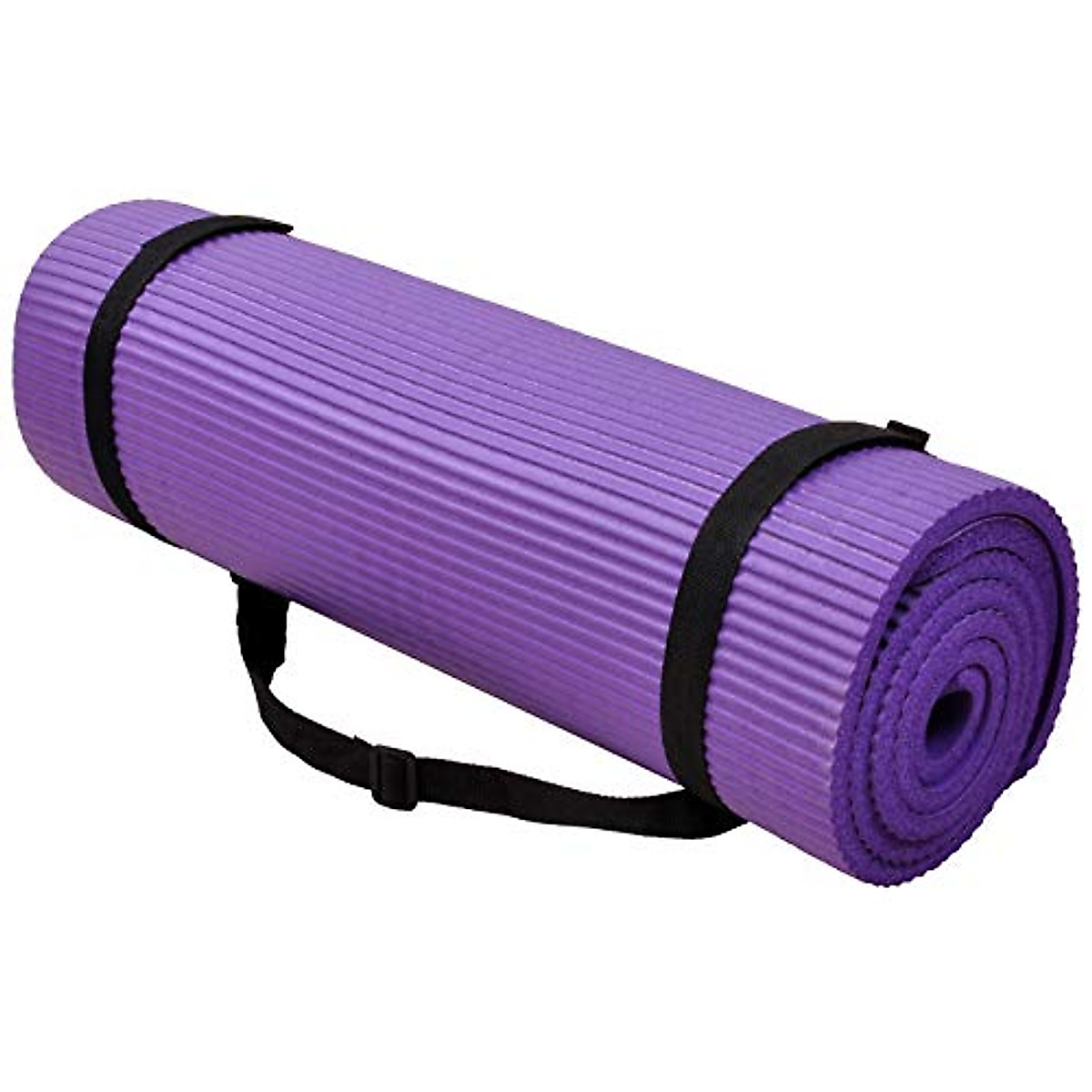 Signature Fitness All Purpose 1/2-Inch Extra Thick High Density Anti-Tear Exercise Yoga Mat and Knee Pad with Carrying Strap and Yoga Blocks, Purple