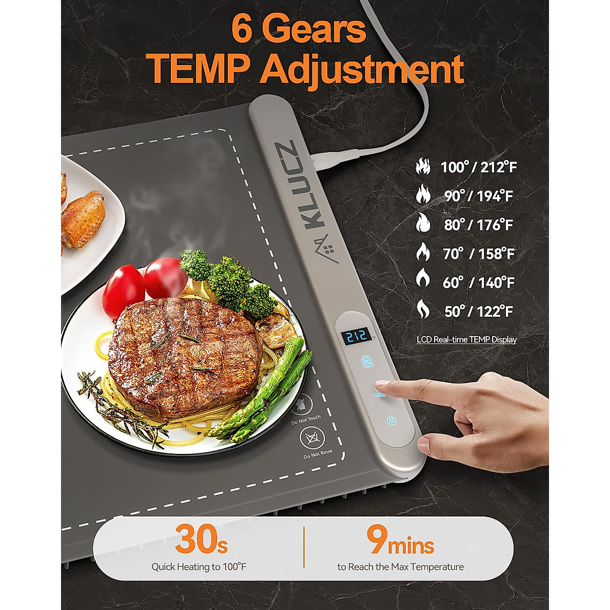 KLUCZ Electric Food Warming Mat Graphene Quickly Heating, 6 Adjustable Temperature and 6H Timer Function Warming Trays for Buffets Parties, Foldable Silicone Food Warmer Mat, Great Gift Choice