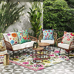 Artscope Set of 4 Decorative Throw Pillow Covers 18x18 Inches, Flowers Pattern Waterproof Cushion Covers, Perfect to Outdoor Patio Garden Living Room Sofa Farmhouse Decor