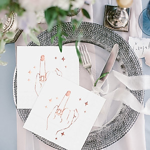50 Pcs Wedding Napkins Rose Gold Cocktail Beverage Dessert Napkins Bridal Shower Napkins White Paper Disposable Napkins with Rose Gold Foil Ring Finger Design for Engagement Party Decorations 3 Ply