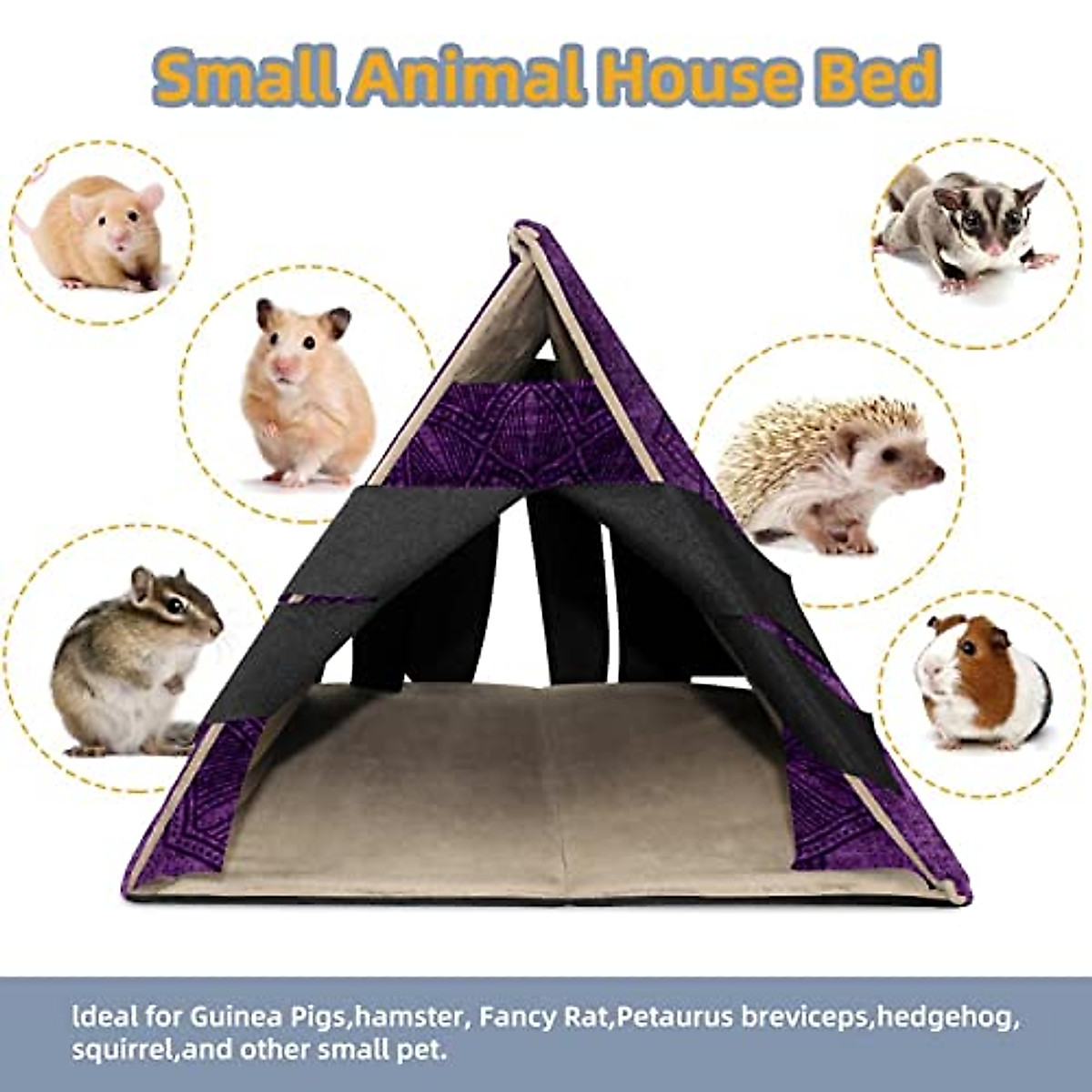 RATGDN Small Pet Hideout Purple Mandala Flowers Hamster House Guinea Pig Playhouse for Dwarf Rabbits Hedgehogs Chinchillas