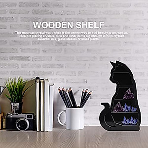 Lazyspace Home Storage Cat Wooden Shelf for Crystals Black Wall Mounted Moon Crystals Display Shelf, Crescents Moon Phase Shelf for Crystals Stone