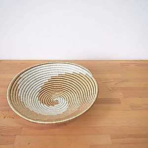 16" X-Large African Basket- Sokoke/Rwanda Basket/Woven Bowl/Sisal & Sweetgrass Basket/Tans, White
