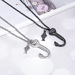 Gredstar Gone Fishing Urn Necklace for ashes Fish hook Cremation Urn Pendant Fishing in heaven Keepsake Jewelry (BLACK)