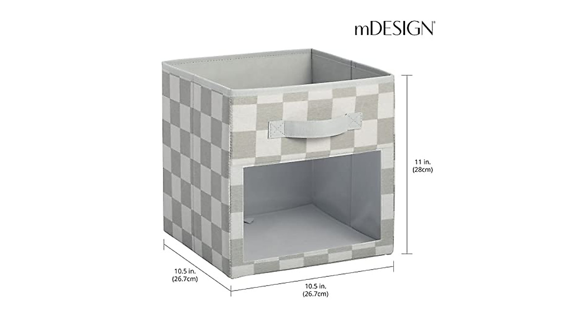 mDesign Gray Checkered Nursery Storage Organizer Bins