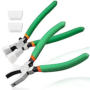 LEONTOOL 2pcs Glass Running Pliers Grozier Pliers Set with 2 Pairs Replacement Rubber Tips Key Fob Pliers Breaker Grozer Pliers Glass Cutters Tools for Stained Glass Work Glass Cutting