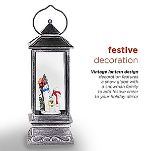 Alpine Corporation QVA126SL Lantern Snowman Snow Globe Holiday Décor, Black