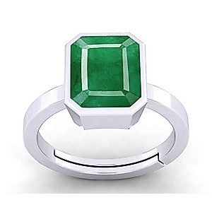 LMDPRAJAPATIS 5.50 Carat Original Emeald Panna 925 Silver Ring/Emeald Square Cut Gemstone ring