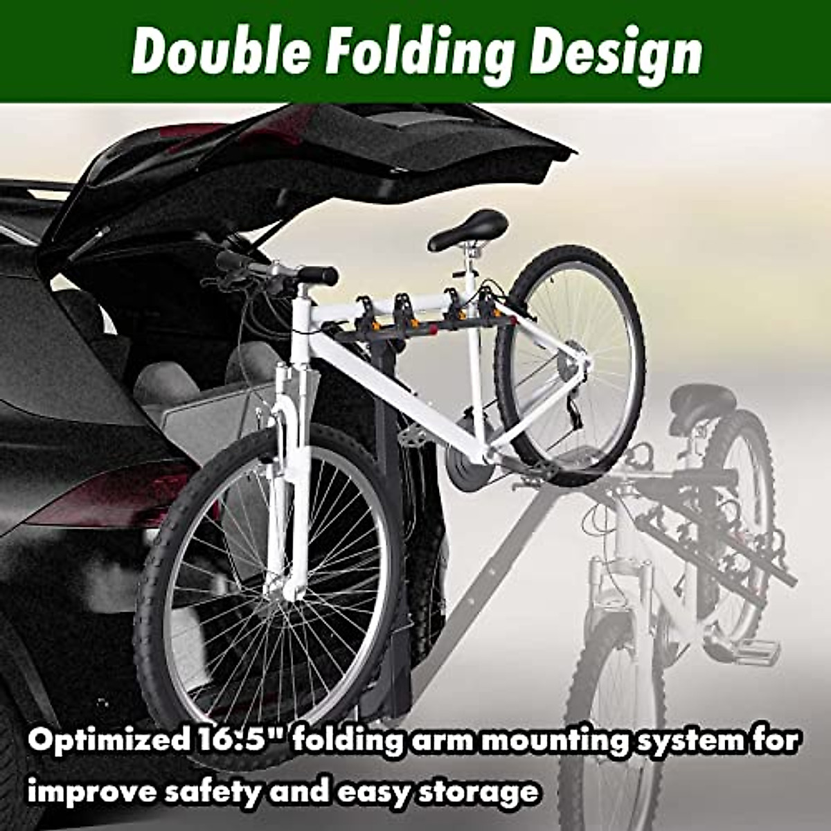 GUDE 2 Bike Rack Hitch Mount Rack, Heavy Duty Alloy Steel Bicycle Carrier with 2'' Hitch Receiver, Double Folding Arms Bicycle Rack for Car SUV Truck
