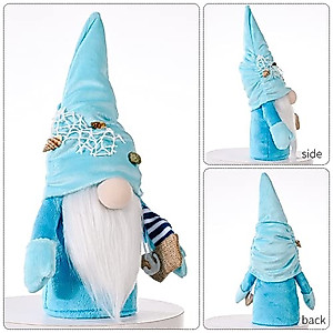 SHINsuke 2Pcs Ocean Day Decor Gnome Summer Holiday Decorations, Summer Beach Elf Decor Tree Ornaments, Blue Tomte Swedish Nisse Scandinavian Handmade Luckily Figurine Gift for Home Office