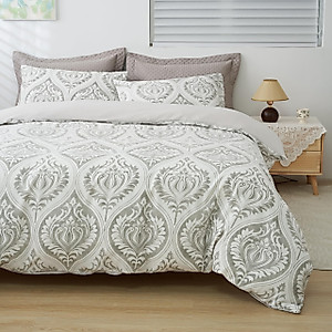 Tache Gray White Ogee Damask Moon Sky Speckled Heather Grey Modern Victorian Shabby Chic Reversible Duvet Cover Queen