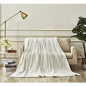 Cozy Fleece Super Soft and Plush Flannel Fleece Blanket, Ivory, Full/Queen