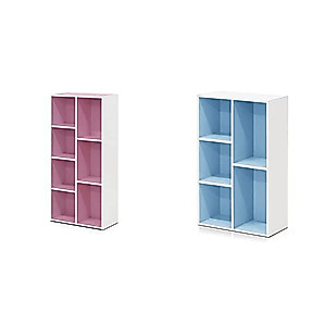 Furinno 7-Cube Reversible Open Shelf, White/Pink 11048WH/PI & 5-Cube Reversible Open Shelf, White/Light Blue 11069WH/LBL