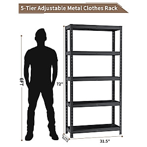5-Tier Adjustable Metal Storage Shelves,Heavy Duty 1750 lbs Capacity Shelving,Waterproof Rust-Resistant Tool-Free Assembly Multi-Functional Garage Shelves Utility Shelf Rack 15.75"Dx31.5"Wx72"H