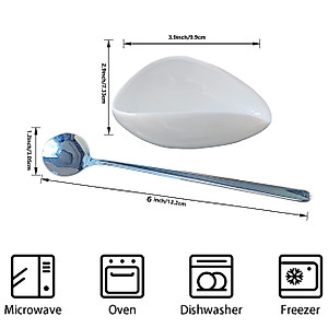 Coffee Spoon Rest and Spoon, Ceramic Coffee Spoon Holder, Small Spoon Rest for Coffee Stirrers, Teaspoon, Bar Spoon, Coffee Bar Accessories, Coffee Station Décor (Modern+Neutral Packing)