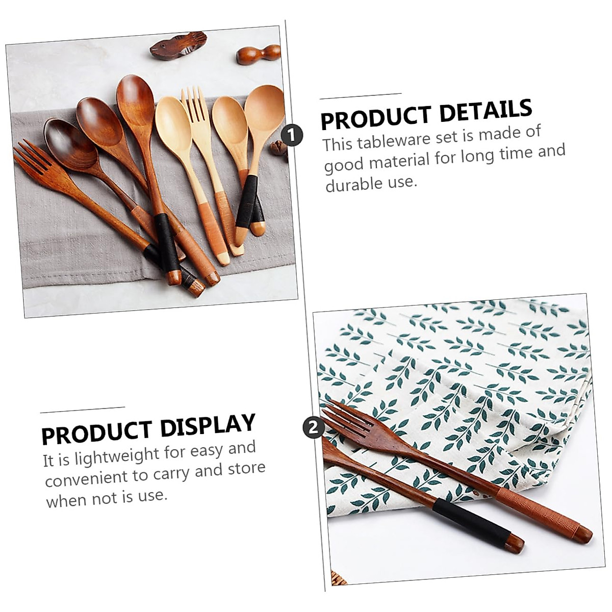 HOMSFOU 4pcs Japanese Wooden Handle Fork and Spoon Wood Soup Wood Cake Forks Stainless Steel Flatware Wooden Forks and Antique Flatware Wooden Tableware Kits Travel Salad Solid Wood