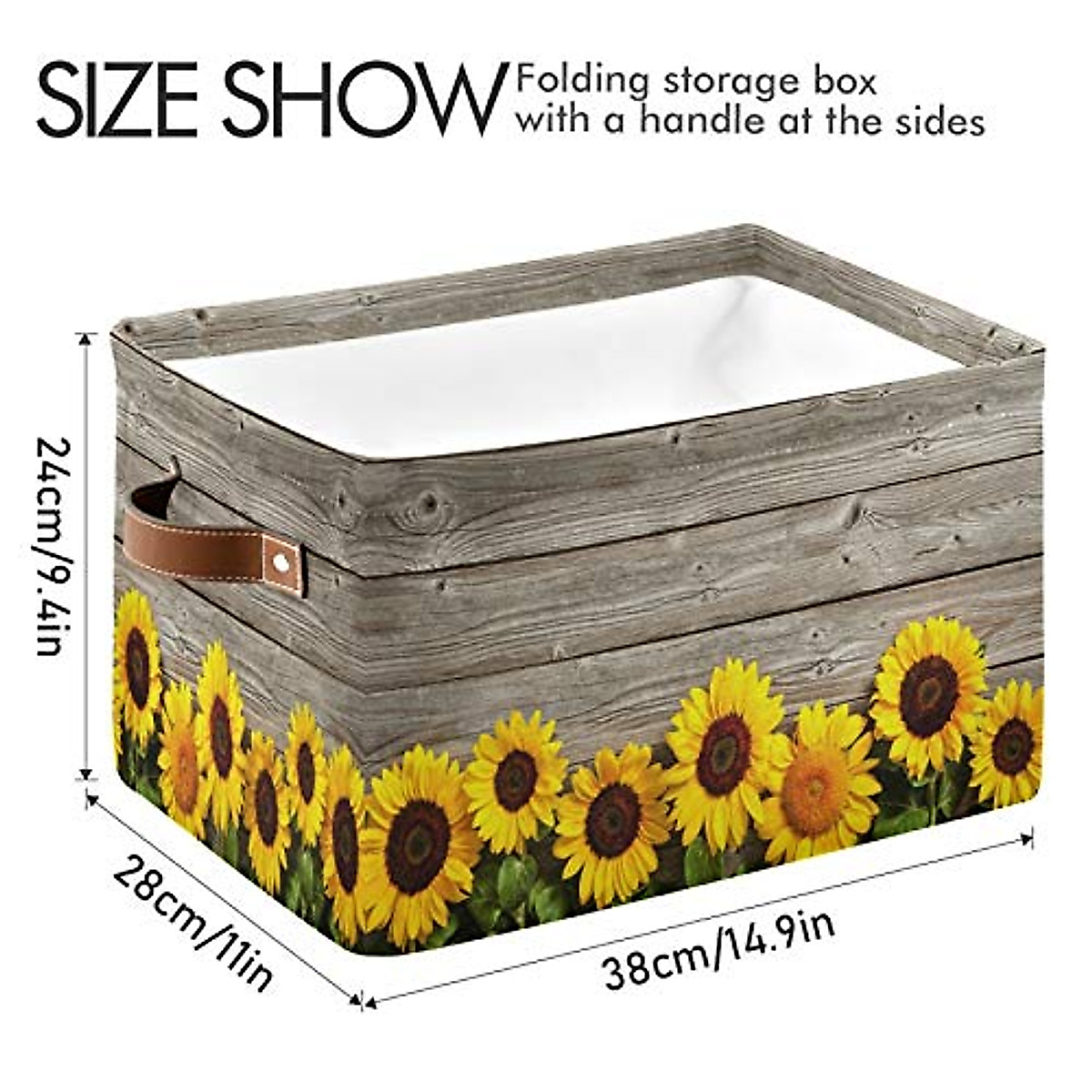STAYTOP Large Storage Basket Autumn Sunflowers On Wooden Board Collapsible Toy Storage Bins Waterproof Laundry Basket with Handle,Used for Home Closets, Offices, Bedrooms 1PCS