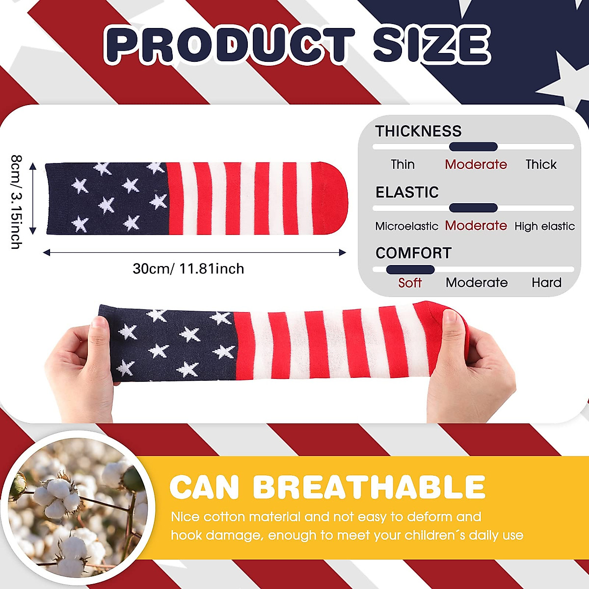 Haysandy Kids 4 Pairs American Flag Socks Cotton Independence Day Socks USA Knee High Socks for Girls Boys Baby Toddler (4-6 Years)