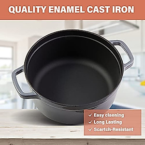 ZQBTC Enamel Cast Iron Covered Dutch Oven Pot with Lid for Bread Baking Use on Gas Electric Oven 3 Quart(Grey, 2-3 People)