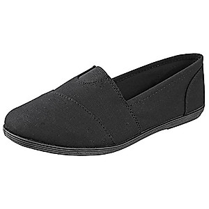 Soda Flat Women Shoes Linen Canvas Slip On Loafers Memory Foam Gel Insoles OBJI-S (All Black, Numeric_11)